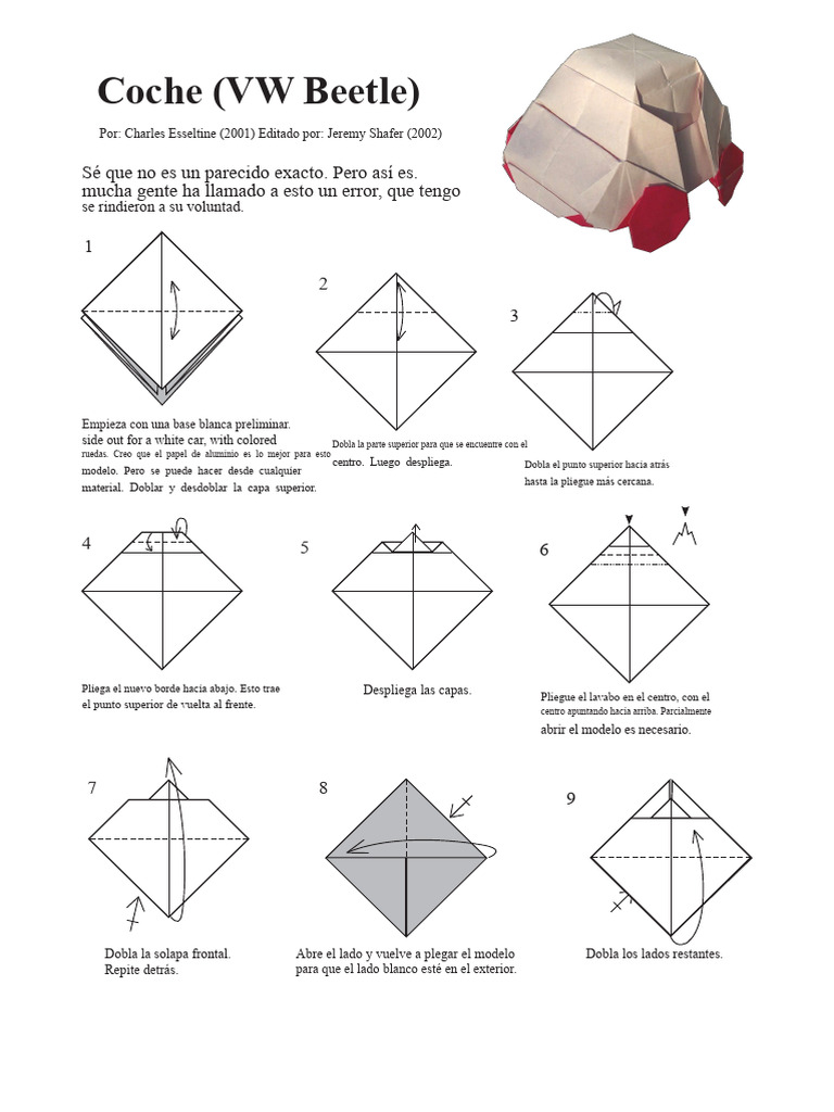 Papiroflexia de Coche (VW Beetle) | PDF | Origami | Vehículos