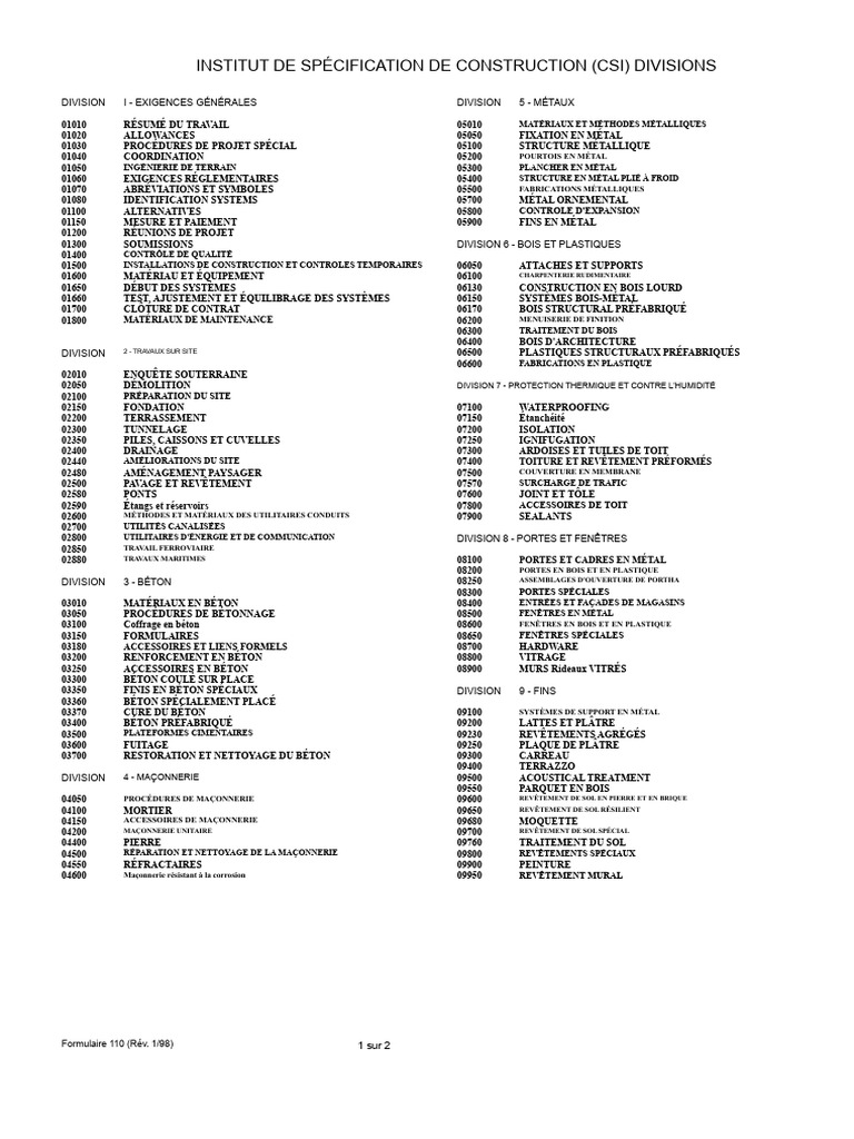 Divisions de construction du CSI | PDF | Bois (matériau de construction ...