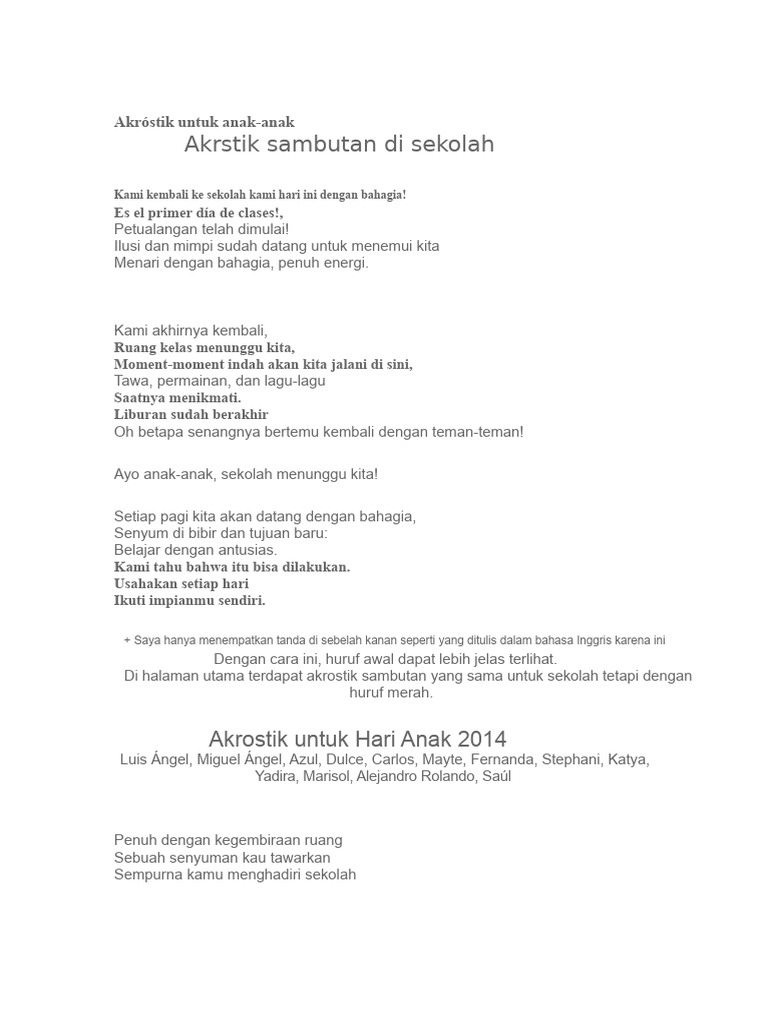 Akrostik Untuk Anak-Anak | PDF