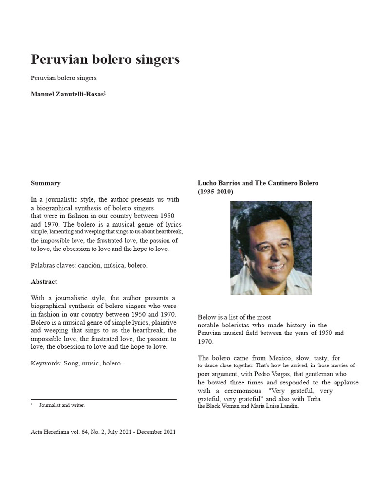 Peruvian Bolero Singers | PDF | Musicology | Performing Arts