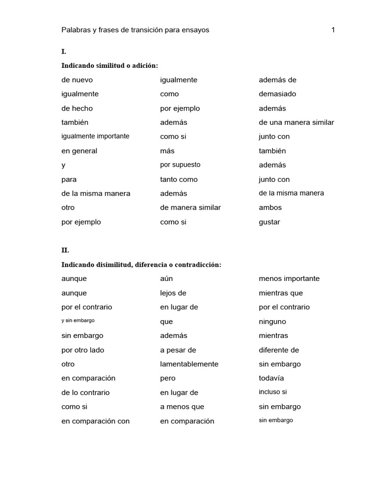Lista de Palabras de Transición | PDF