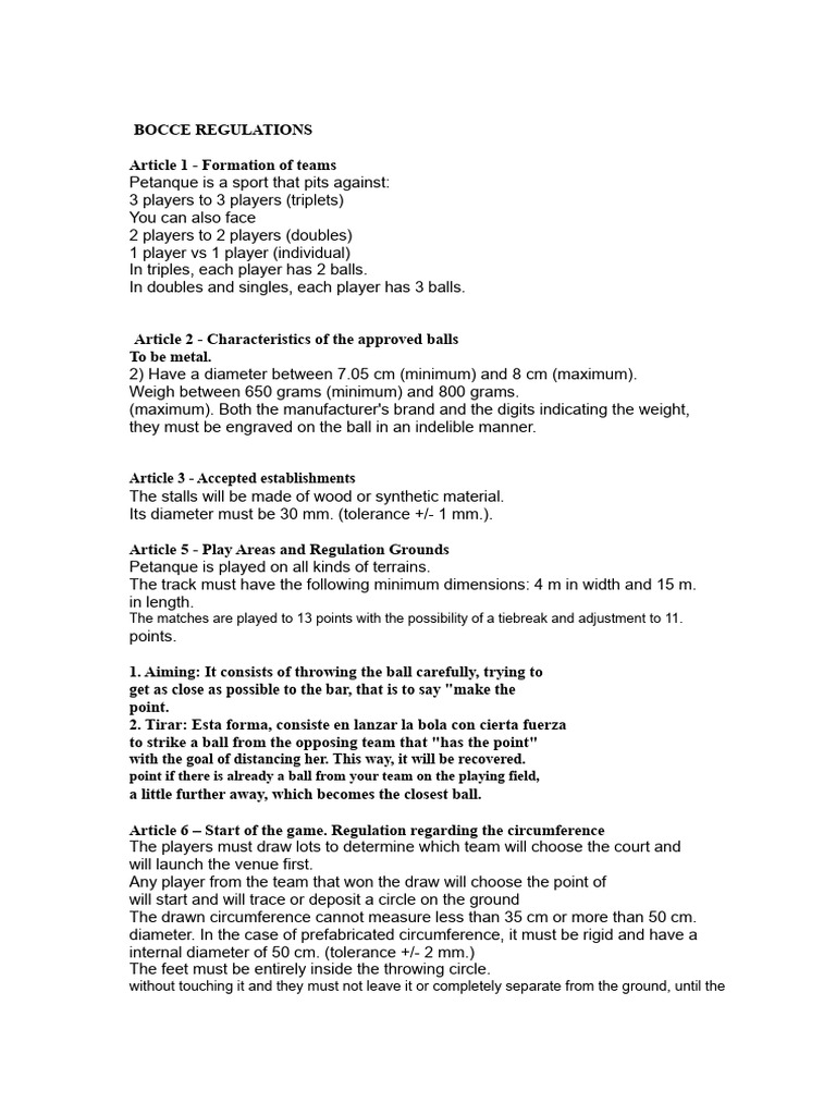 Bocce Regulations | PDF | Games Of Physical Skill