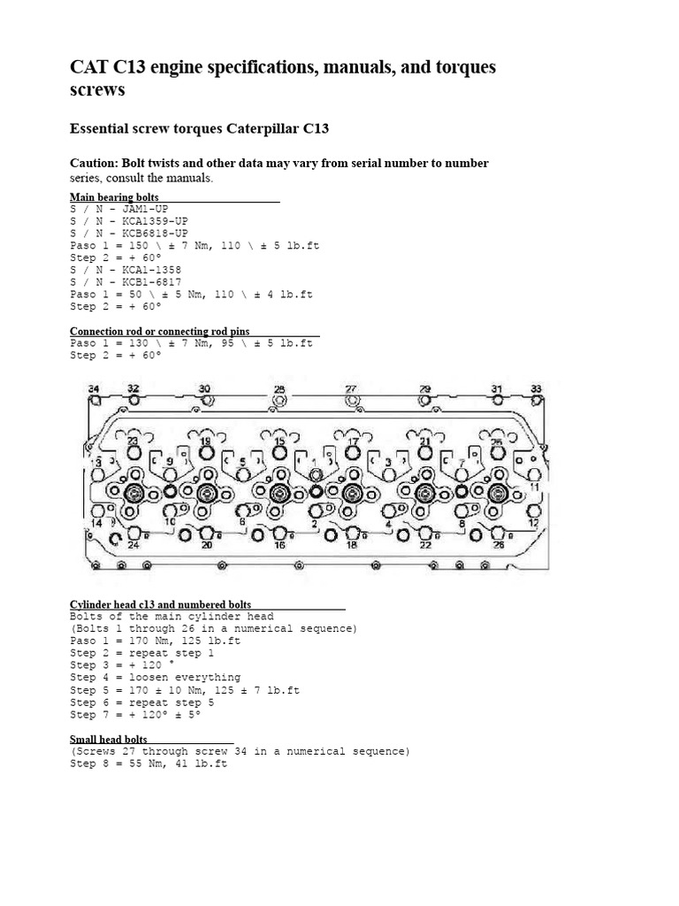 CAT C13 Engine Torque Specs & Manuals | PDF