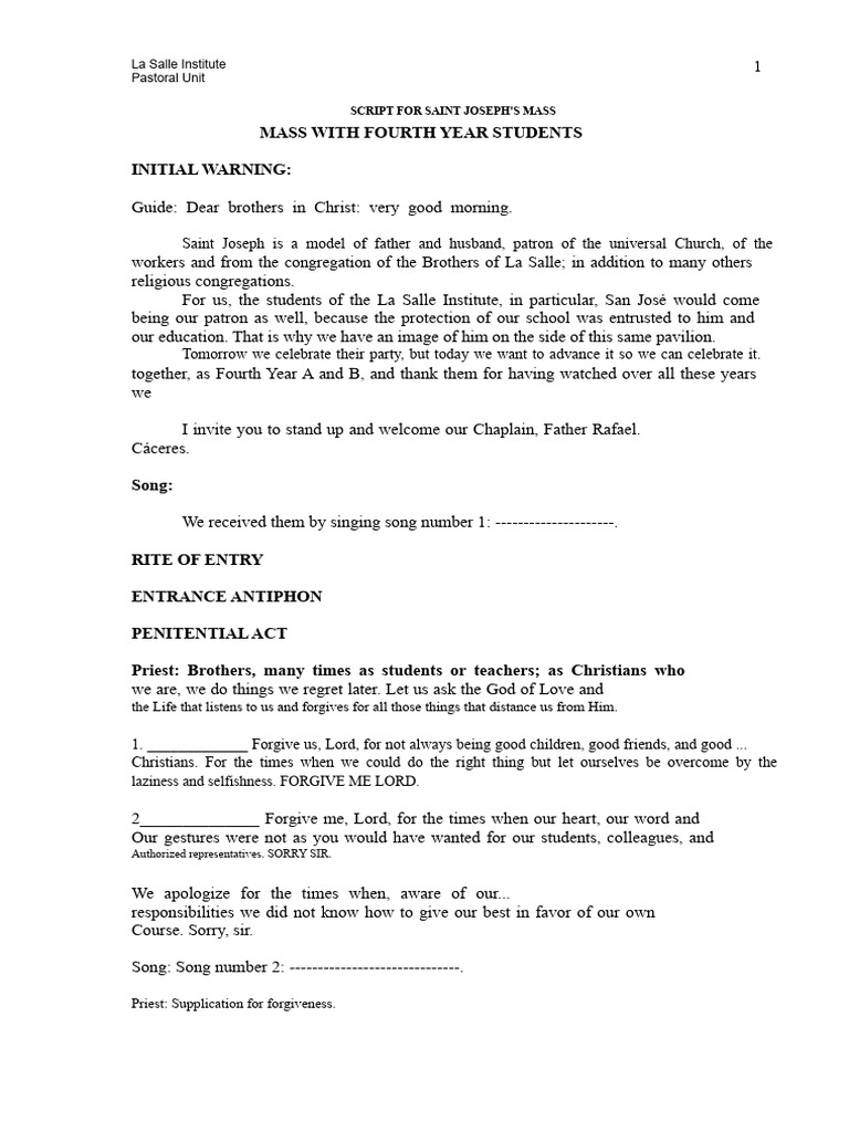Script For St. Joseph Mass and Welcome To The Iv Media | PDF | Saint ...