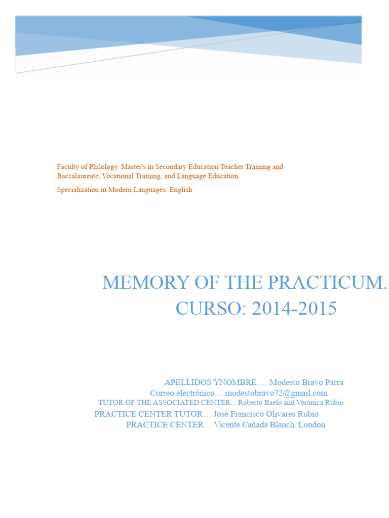 Master's Degree in Secondary Education Practices Report | PDF ...