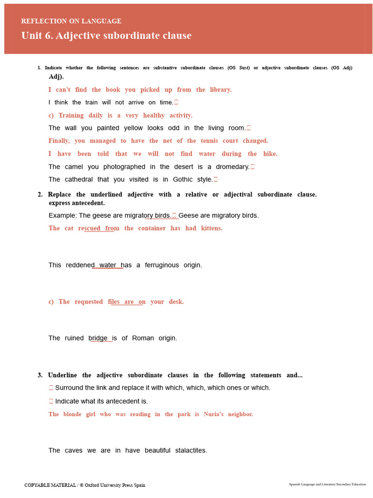 Review of Syntax of Topic 6 | PDF | Adjective | Clause