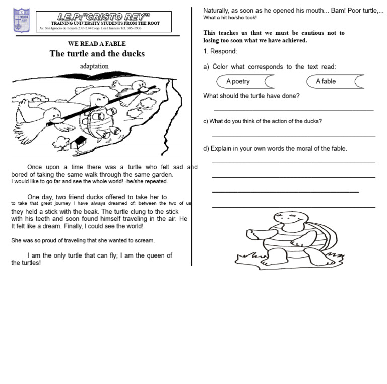 Fable The Turtle and The Ducks | PDF
