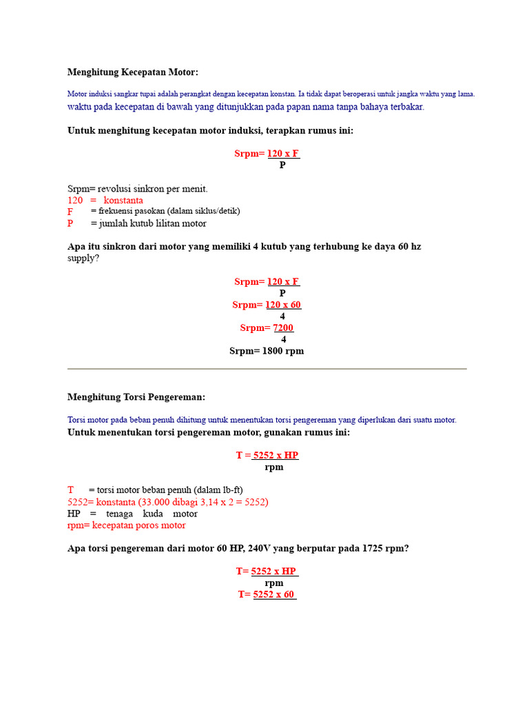 Menghitung Rumus Kecepatan Motor | PDF