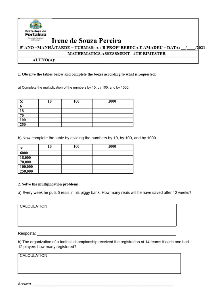 4th Bimester Math Assessment Guide | PDF