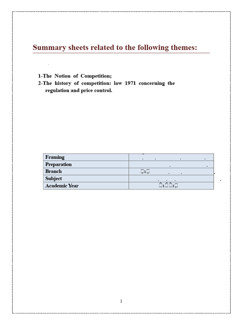 Summary Sheets Competition Law | PDF | Monopoly | Market (Economics)