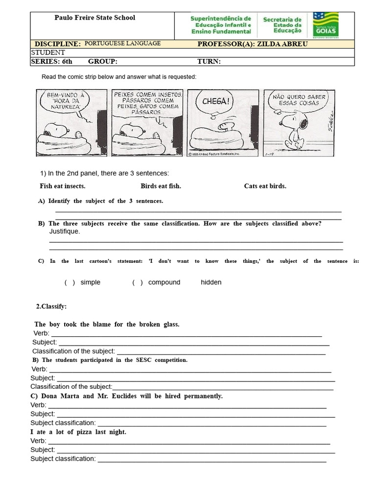 6th grade final assessment types of subjects | PDF | Subject (Grammar ...