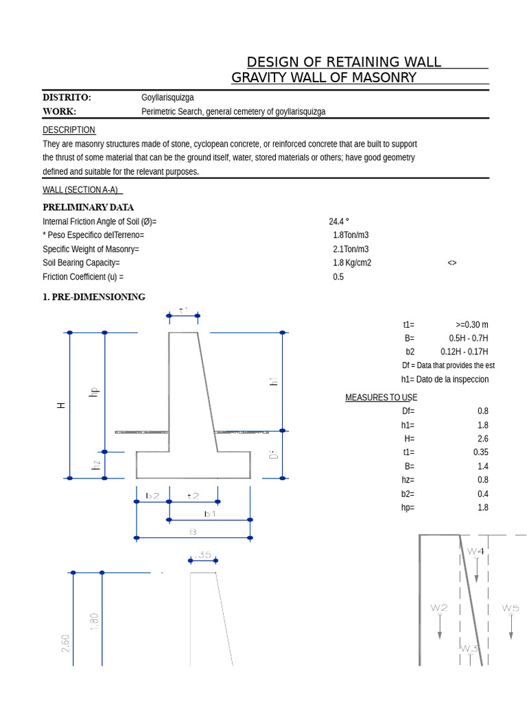 Gravity Masonry Retaining Wall Design | PDF | Building Engineering ...