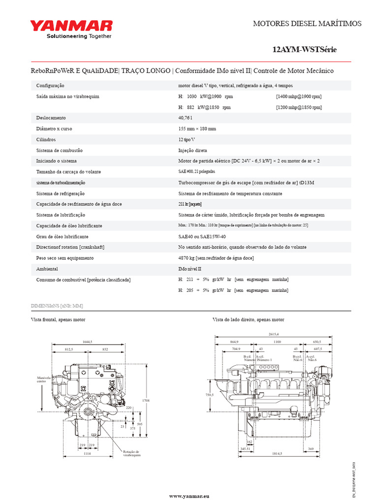 Motores Diesel Marítimos 12AYM-WST | PDF | Motores | Tecnologia de motores
