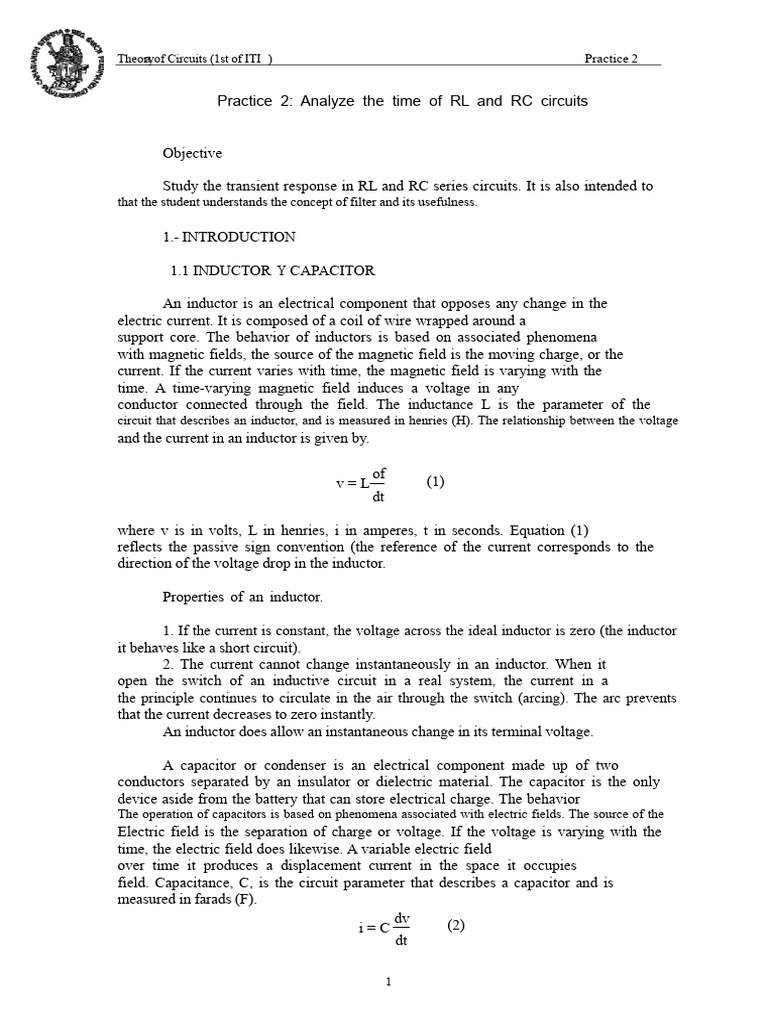 Time Analysis of RL and RC Circuits | PDF | Inductor | Capacitor