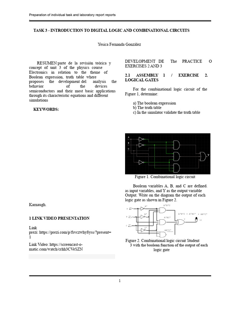 Task 3 Electronics Physics Yessica Gonzalez1 | PDF | Boolean Algebra ...