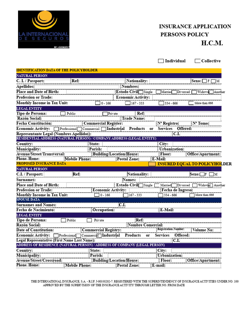 Health Insurance Request - La Internacional de Seguros | PDF ...