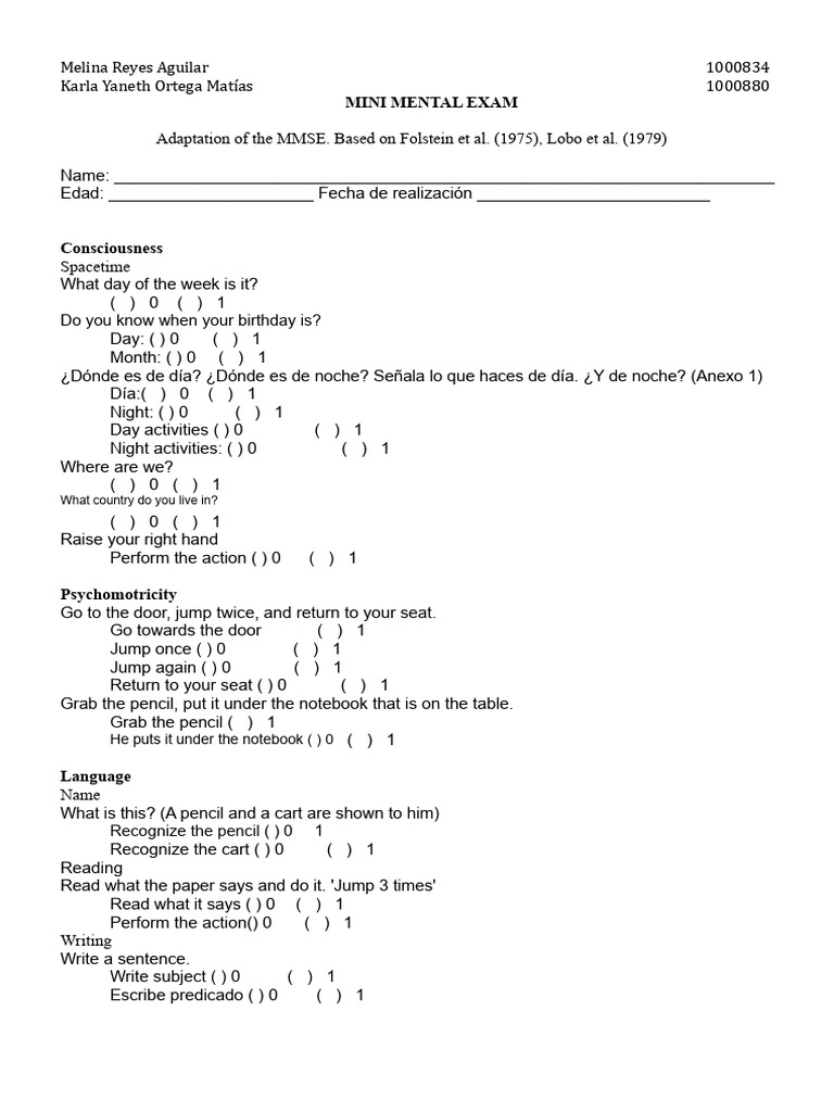 Mini Child Mental Exam | PDF | Cognitive Psychology | Mental Processes