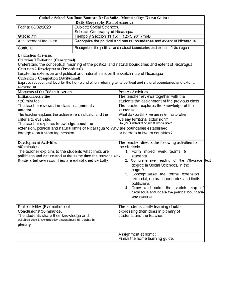 Political and Natural Boundaries and Extent of Nicaragua 7th B | PDF ...