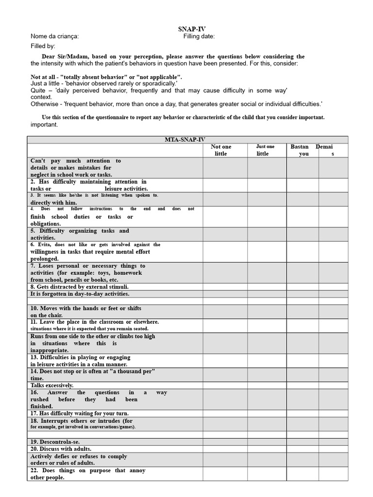 Snap-Iv 26 | PDF | Attention | Attention Deficit Hyperactivity Disorder