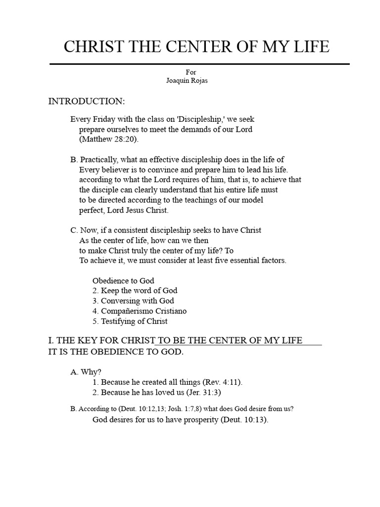 Christ The Center of My Life | PDF | Jesus | Disciple (Christianity)
