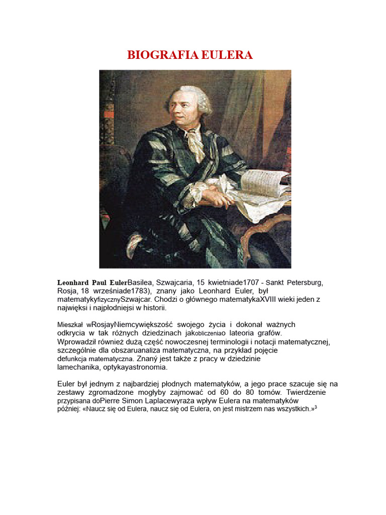 Biografia Eulera Zadanie Ecuas | PDF