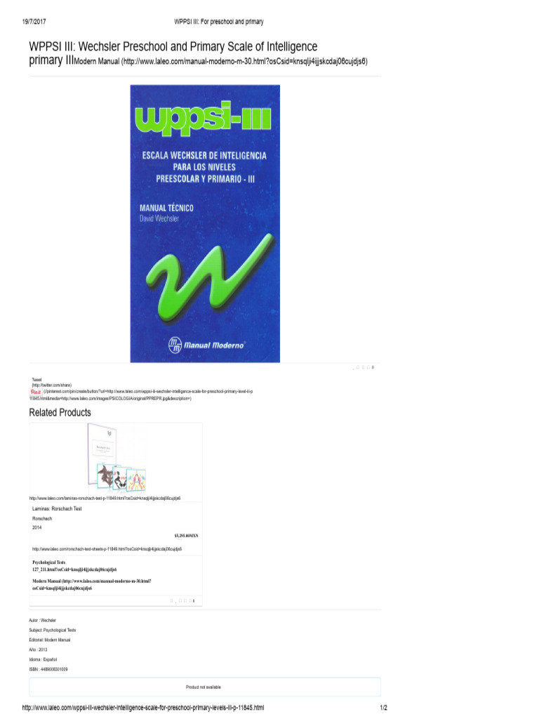 WPPSI III For Preschool and Primary | PDF | Wechsler Adult Intelligence ...