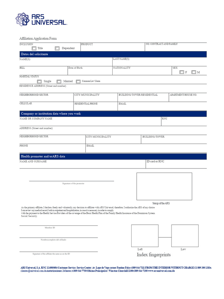 Affiliation Application Form for ARS Universal | PDF | Identity ...