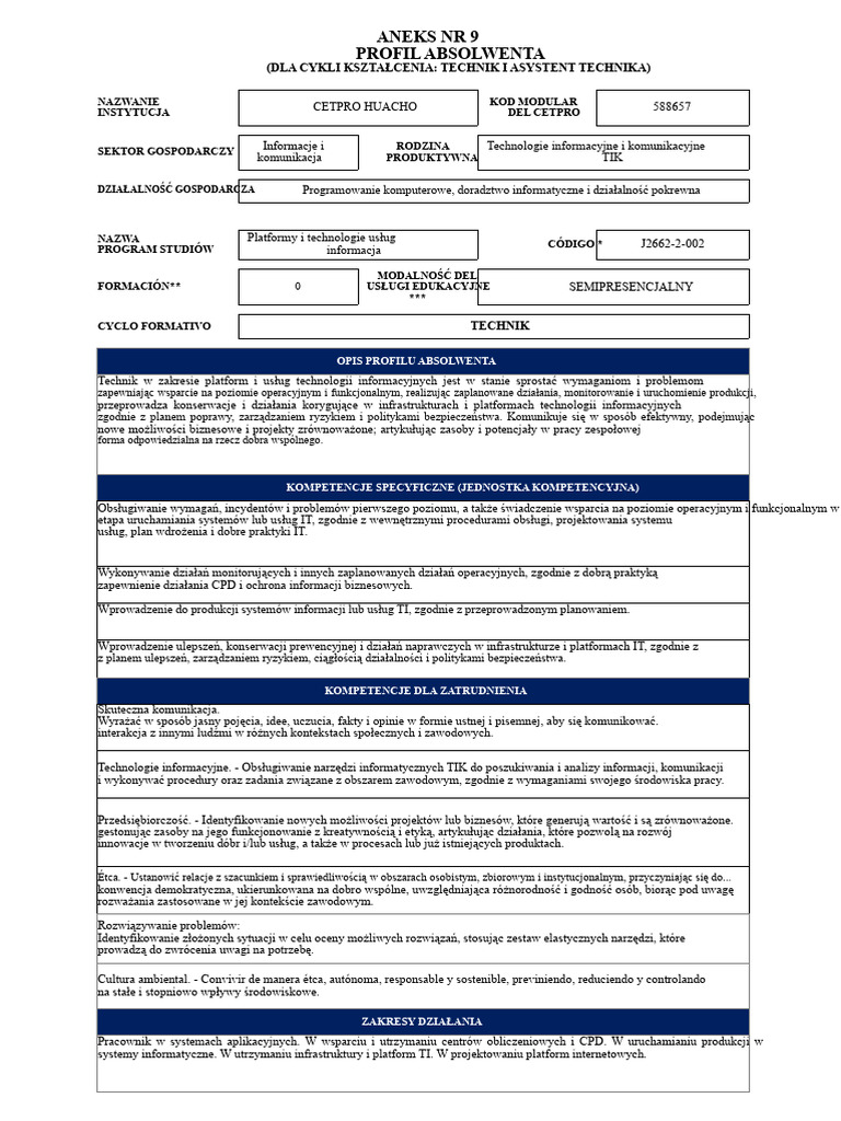 Plan Studiów Platforma I Technologie Informacyjne CH - 2022 | PDF