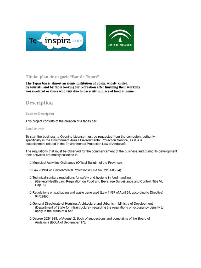 Business Plan For Tapas Bar | PDF | Expense | Public Toilet