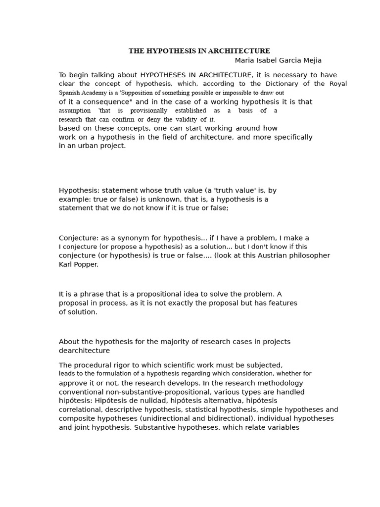 Understanding Hypotheses in Architecture | PDF | Hypothesis | Methodology