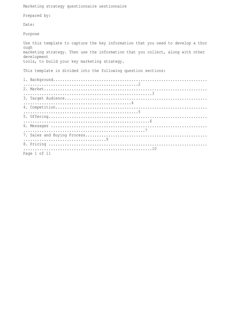 Marketing Strategy Questionnaire Template | PDF | Target Audience ...