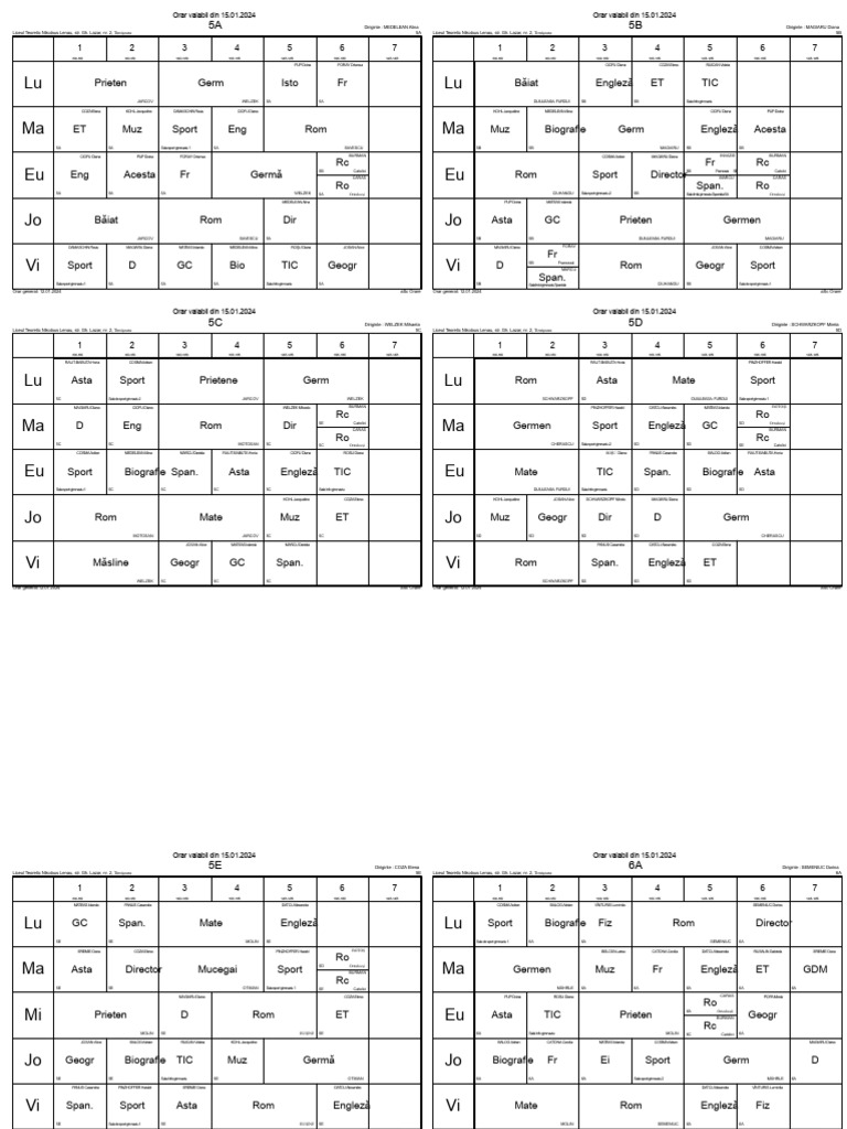 Class Schedule From 15.01.2024 | PDF