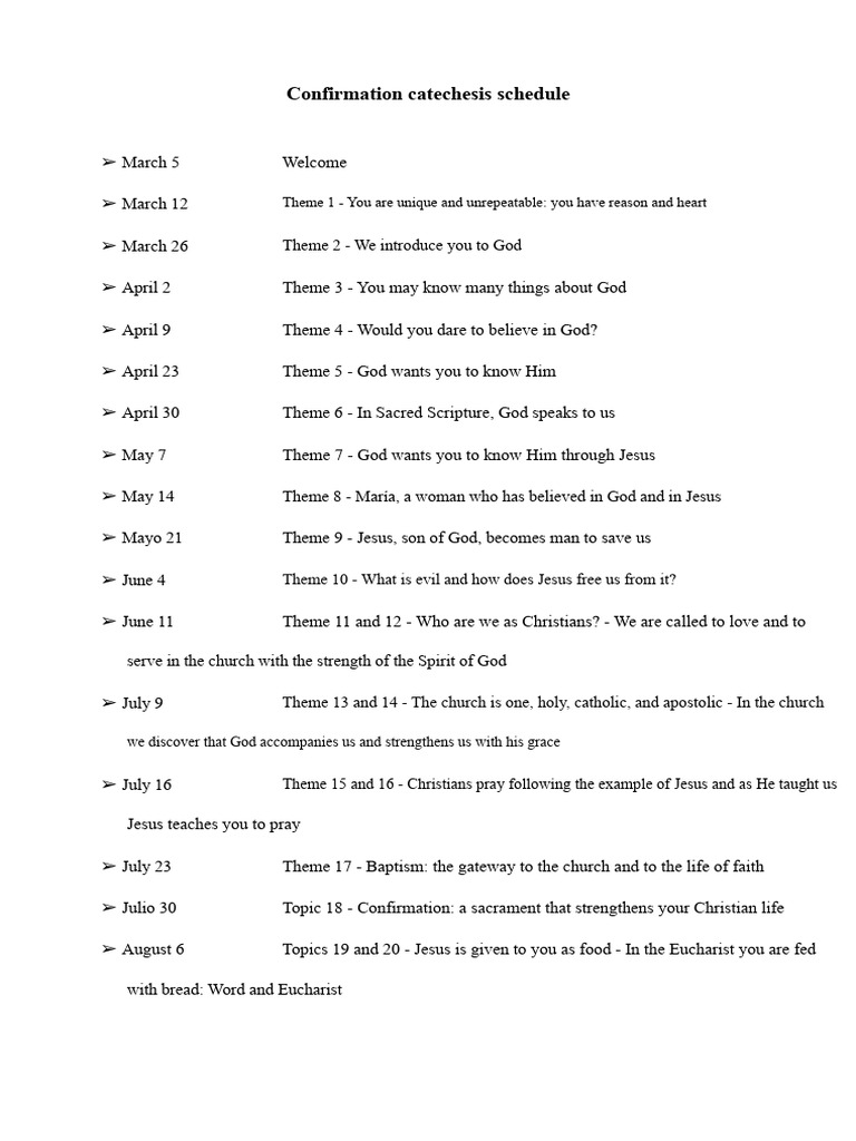 Confirmation Catechesis Schedule 2023 | PDF | Confirmation | God In ...