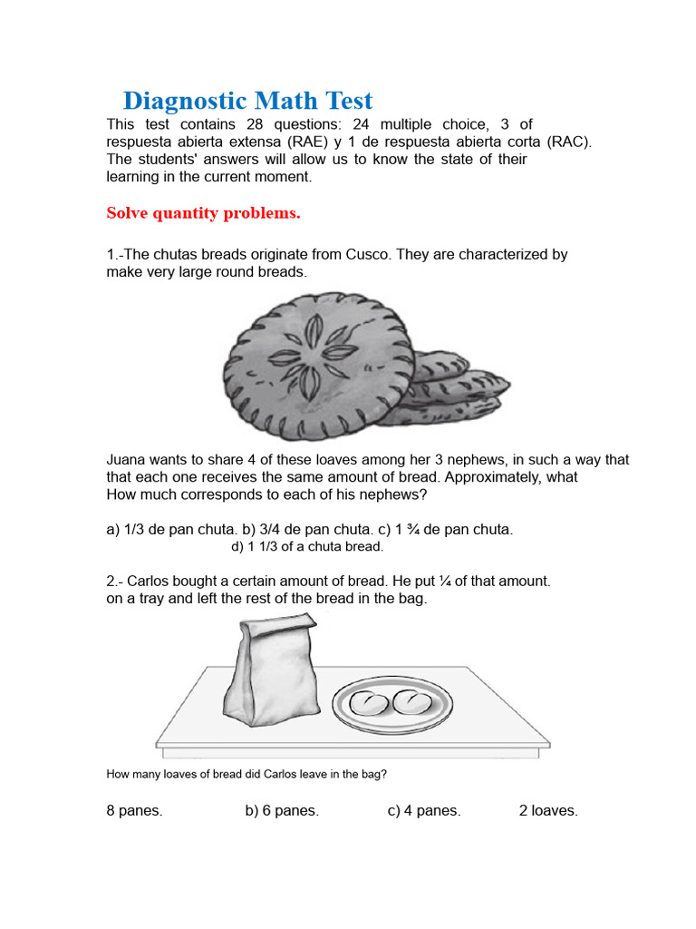 Diagnostic Math Test For First Grade | PDF | Area