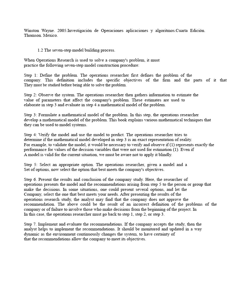 The 7 Steps Winston Model Construction Process | PDF | Mathematical ...