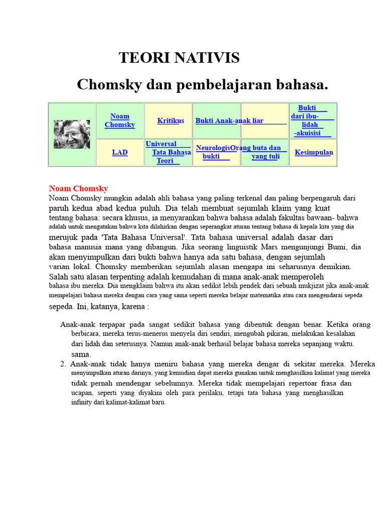 Teori Nativis Chomsky tentang Bahasa | PDF