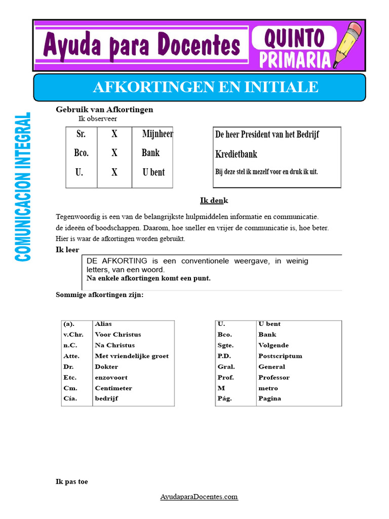 Afkortingen en Afkortingen Voor Vijfde Klas Basisonderwijs | PDF