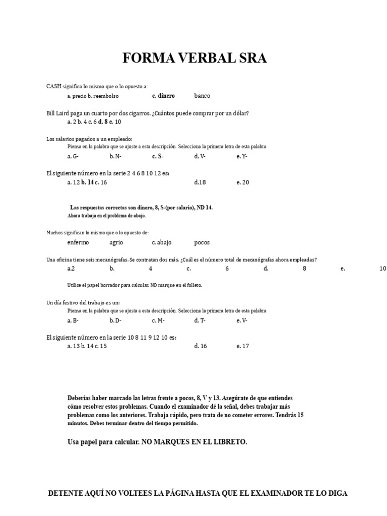 Cuestionario de Forma Verbal Sra | PDF