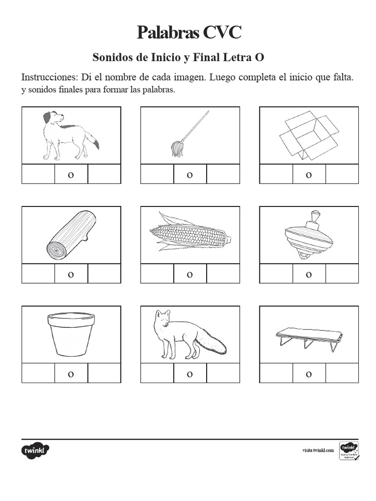 Hoja de Trabajo de Palabras CVC Con Sonidos Iniciales y Finales de La ...