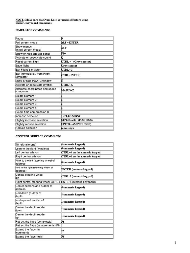Flight Simulator Keyboard Commands Guide | PDF | Computer Keyboard ...
