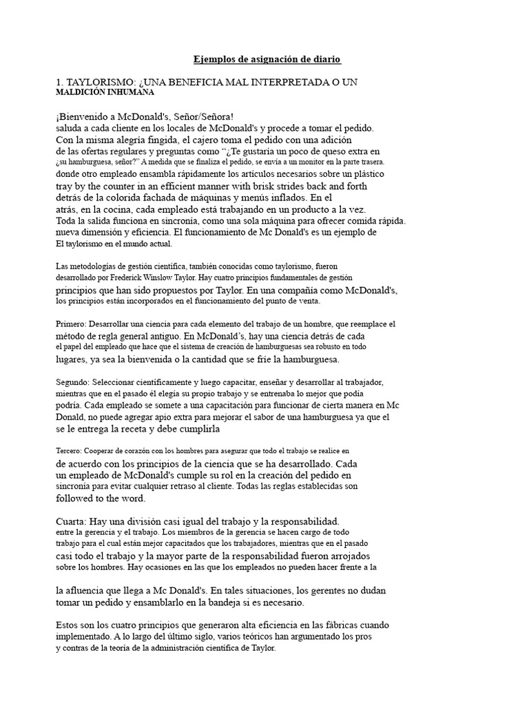 Ejemplos para La Tarea de Escritura de Un Diario | PDF | Emile Durkheim ...