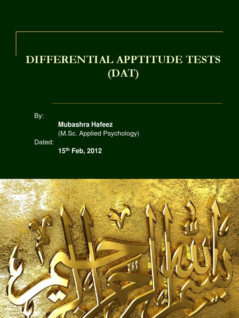 Differential Apptitude Tests (DAT) : By: (M.Sc. Applied Psychology ...