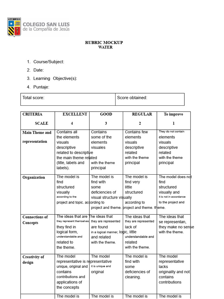 Water Rubric for Student Assessment | PDF | Water | Rubric (Academic)