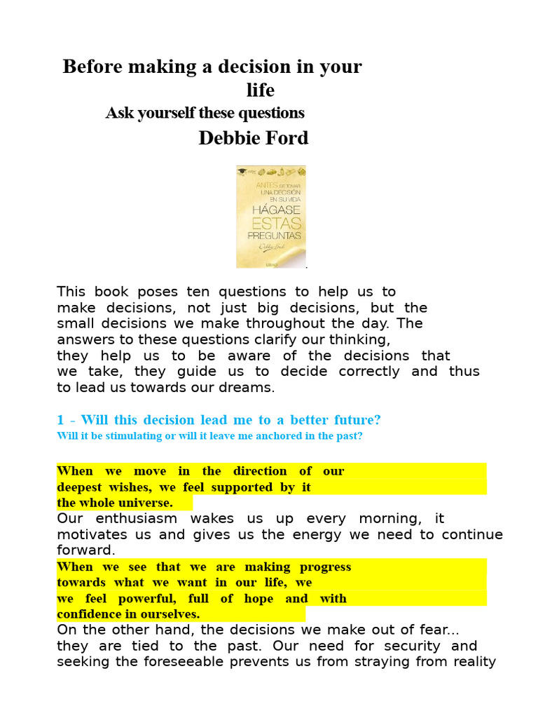 10 Questions for Better Life Decisions | PDF | Fear | Self Esteem