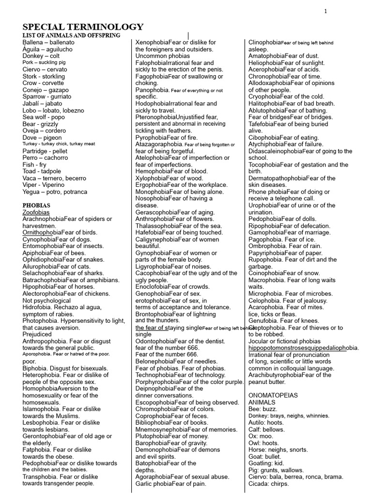 Special Terminology | PDF | Tableware | Zoology