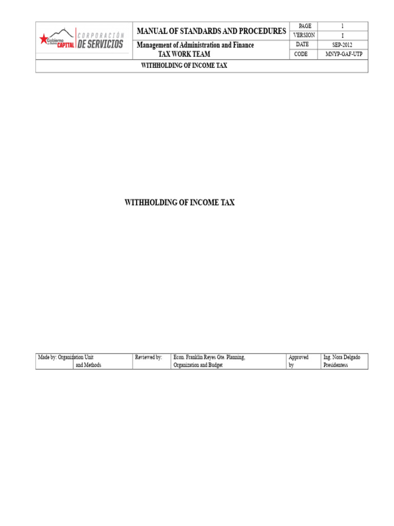 Manual of Standards and Procedures For Income Tax Withholdings | PDF | Taxes | Taxation In The ...