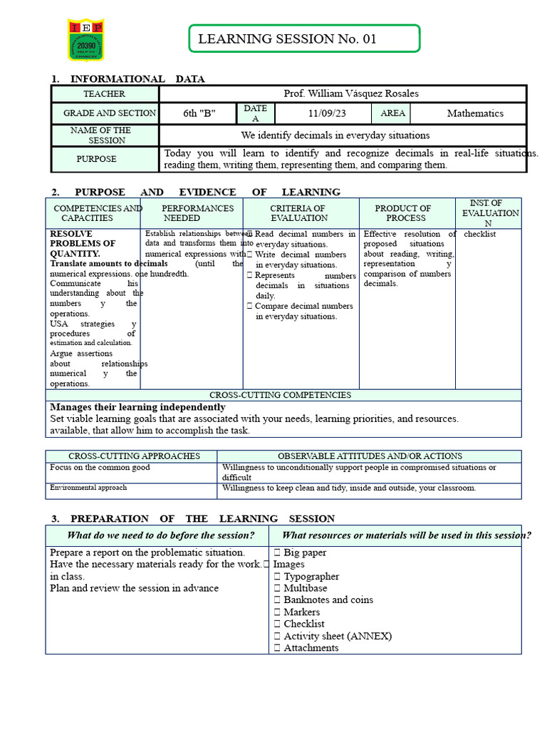 Reading, Writing, and Comparison of Decimals Session | PDF | Decimal ...