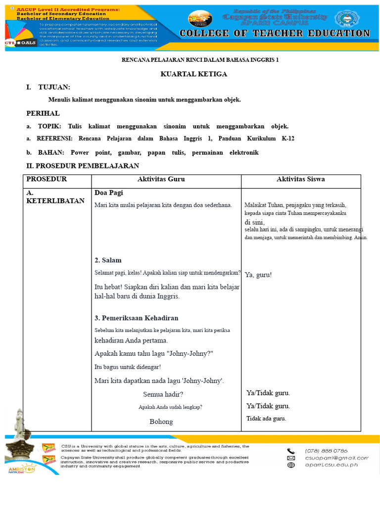 Rencana Pelajaran Sinonim Bahasa Inggris | PDF