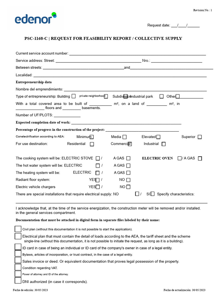 Feasibility Report Request Form | PDF | Electric Power