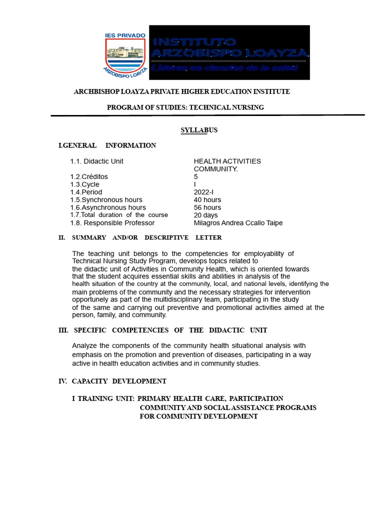 Community Health Activities Syllabus 1 | PDF | Evaluation | Brainstorming